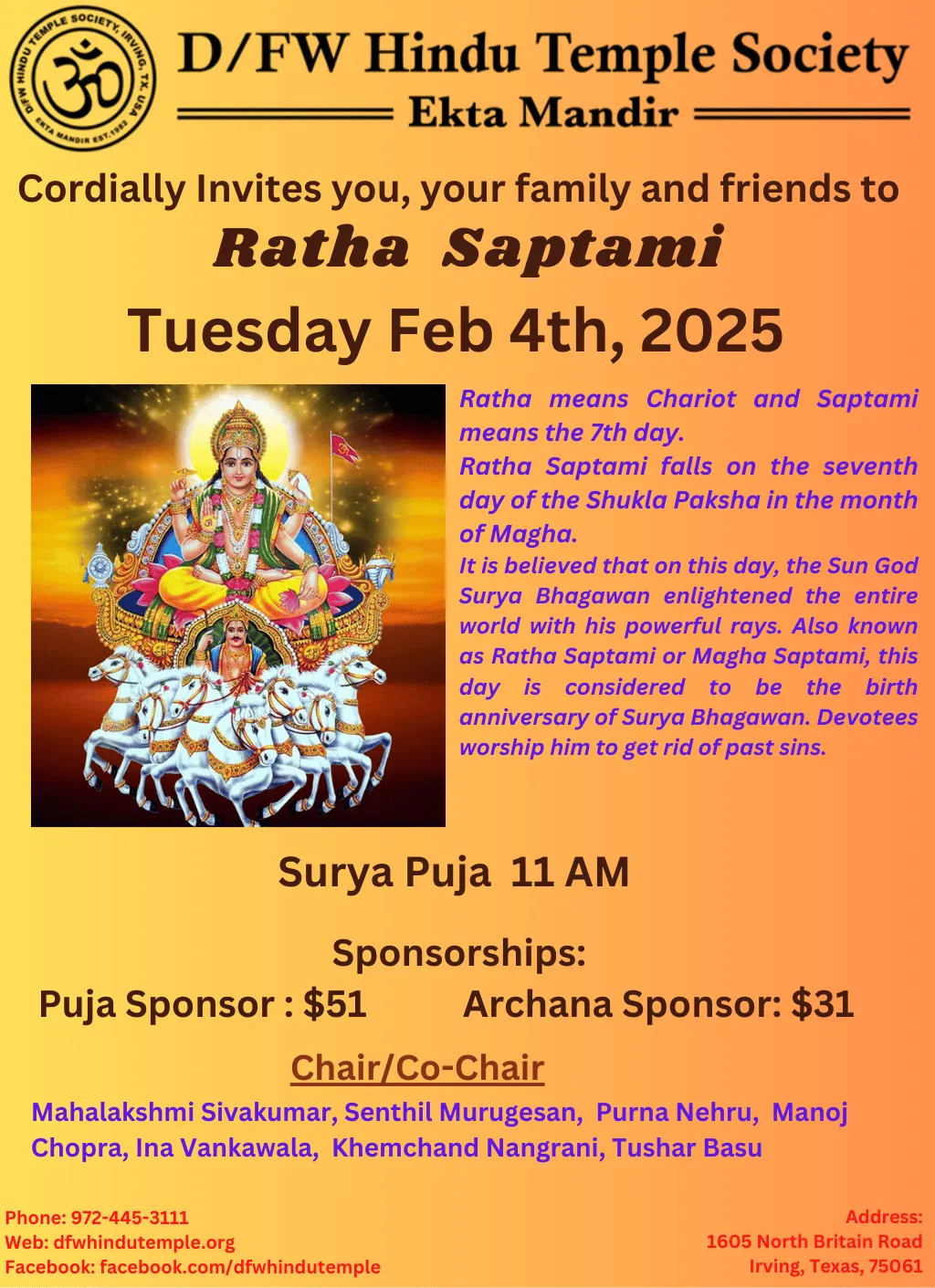 Ratha Saptami - DFW Hindu Temple Society